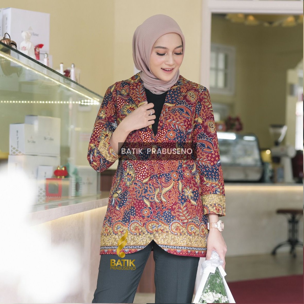 Jual Nabila Blazer Batik Wanita Model Kancing Depan Original Asli Batik ...