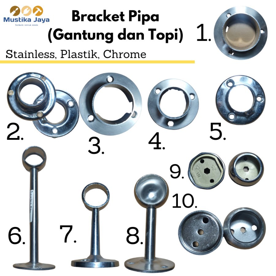 Jual Bracket Pipa Tiang Topi Gantung Stainless 1 Inch Samping Tengah ...