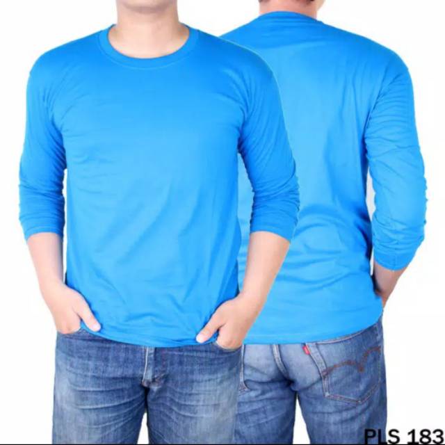 Jual KAOS POLOS PRIA COTTON COMBED 30S LENGAN PANJANG WARNA BIRU ...