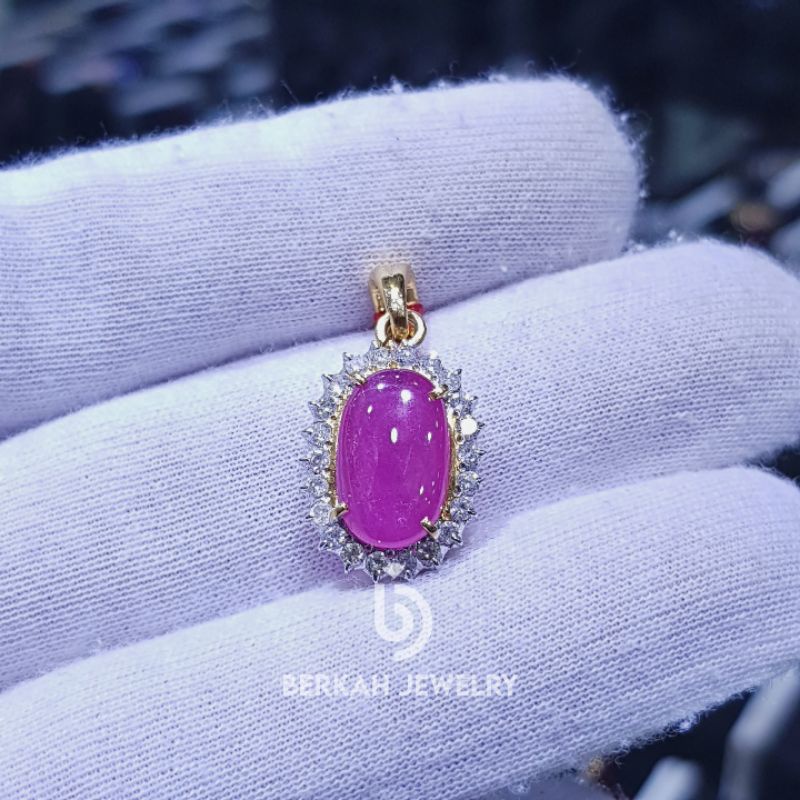 Jual Liontin emas 50% berlian asli natural diamond batu tengah ruby ...