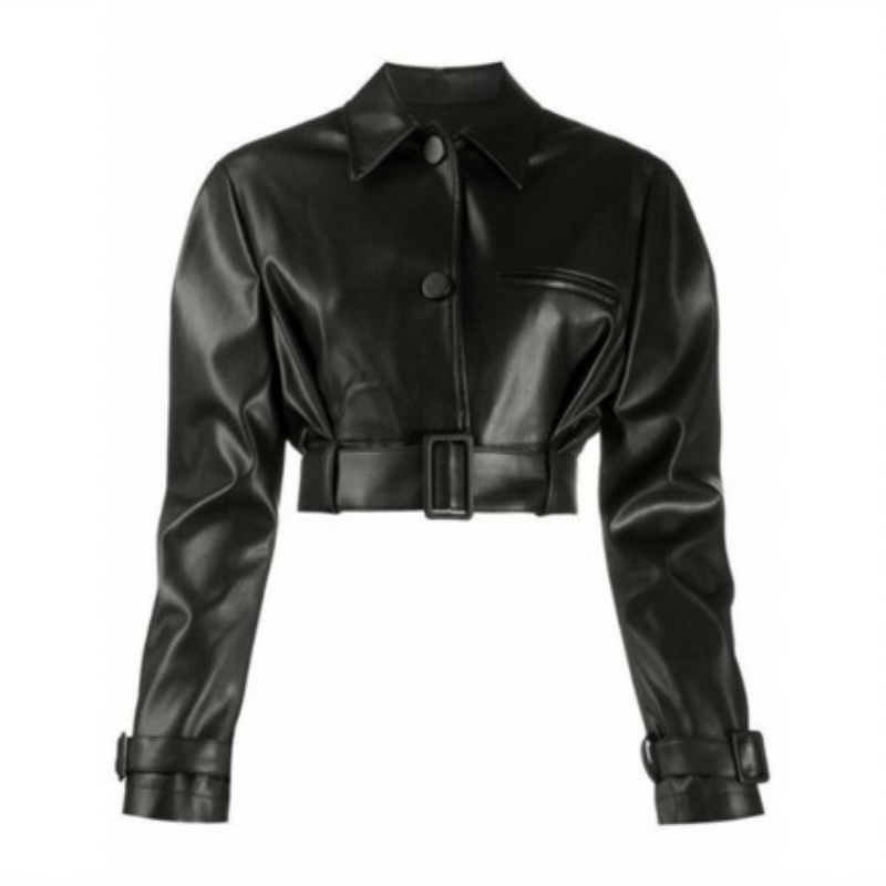 Jual Jaket kulit hitam wanita crop 2022 all belt | Shopee Indonesia
