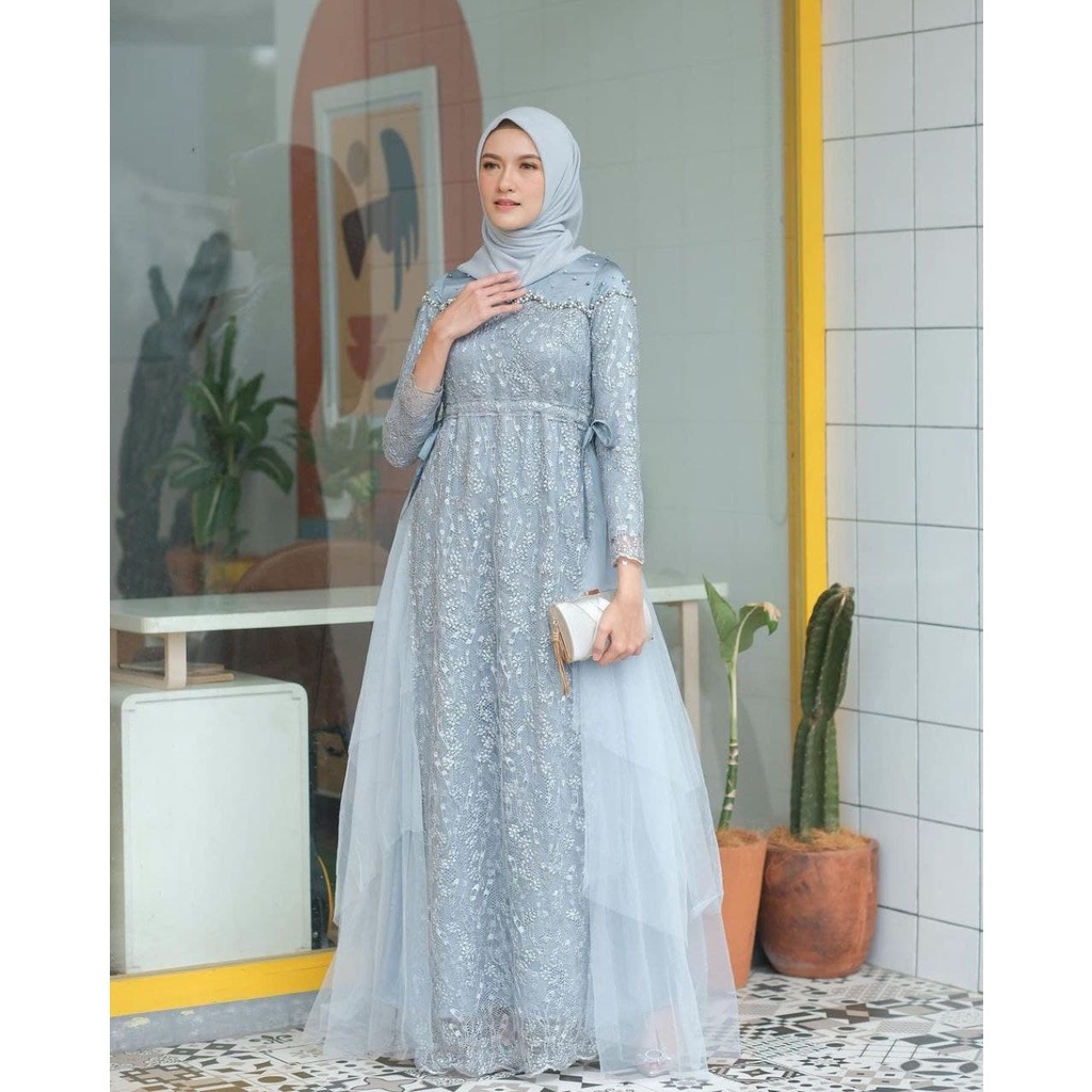 Jual Termurah!!! Ready Jumbo Vania Dress Brokat Kombinasi Fashion Muslim Wanita Gamis Lebaran ...