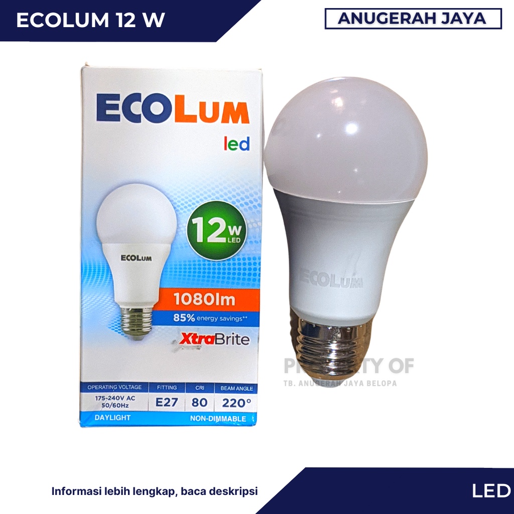 Jual ECOLUM Lampu LED Bulb 12 Watt Putih/White | Shopee Indonesia