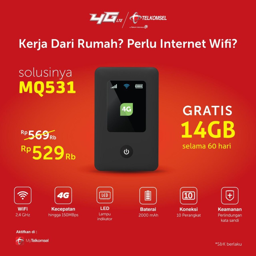 Jual Modem MIFI Wifi 4G MQ531 Unlock Free Telkomsel Kuota 14GB | Shopee ...