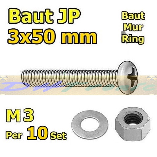 Jual x10 Baut Mur Ring M3x50 JP 3x50 Baut JP M3 3x50 3x50mm M3x50 M3x50mm Panjang 50mm Baut JP ...