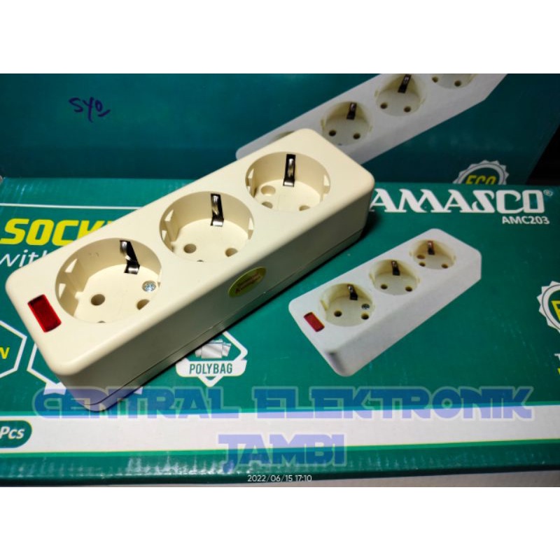 Jual STOP KONTAK ARDE AMASCO 3 LOBANG DENGAN LAMPU TERMINAL KUNINGAN ...