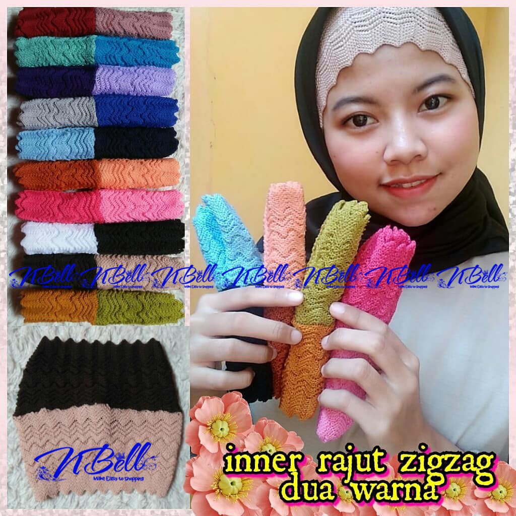 Jual Ciput Rajut Zigzag 2 Warna Terbuka Nanas / Inner Bandana zigzag ...