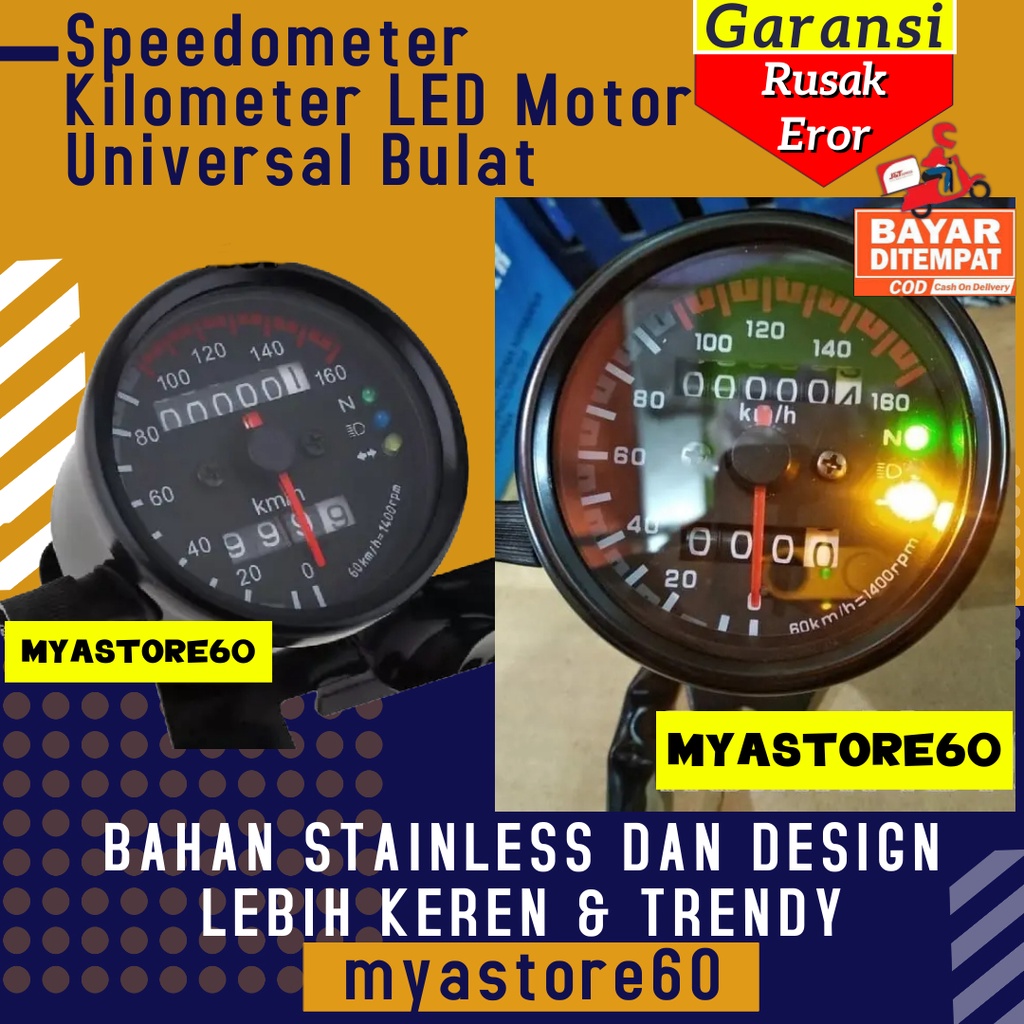 Jual Speedometer Spidometer Model Bulat Kilometer 12 Volt LED Motor Speedo Meter Spido Meter ...