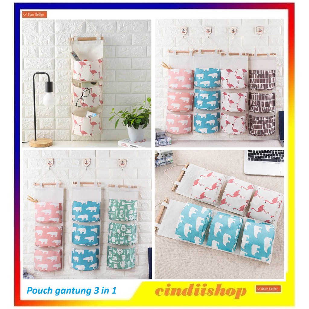 Jual Pouch Storage Bag Box Hanging Organizer Rak Gantung dinding 3 ...