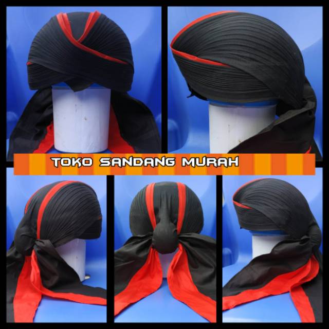 Jual Blangkon Jogja lipat Hitam lis Merah Sliwir Hitam Merah Halus/Adat ...