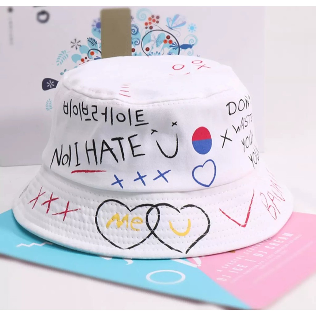 Jual TOPI BUCKET HAT I Hate U PRIA WANITA Putih Bolak Balik Aneka warna ...
