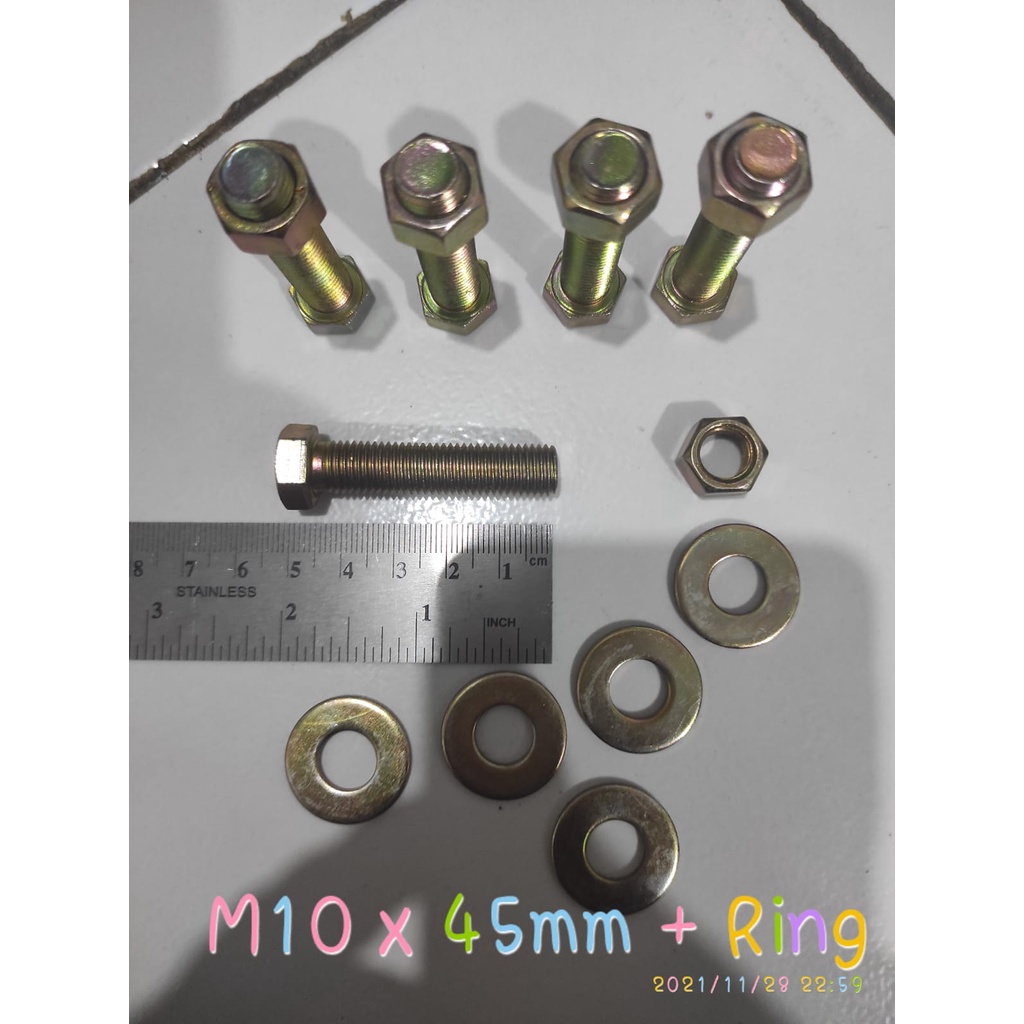 Jual Baut Mur kuning M10 x 45mm Plus Ring M10 Kunci 14 Per Pcs | Shopee Indonesia
