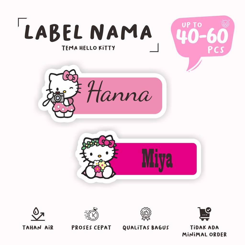 Jual (40 - 60 pcs)cetak stiker label nama tema HELLO KITTY/murah bisa ...