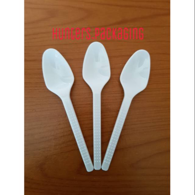 Jual ISI 100 PCS SENDOK PUDING PLASTIK PUTIH / SENDOK PUDING / SENDOK ...