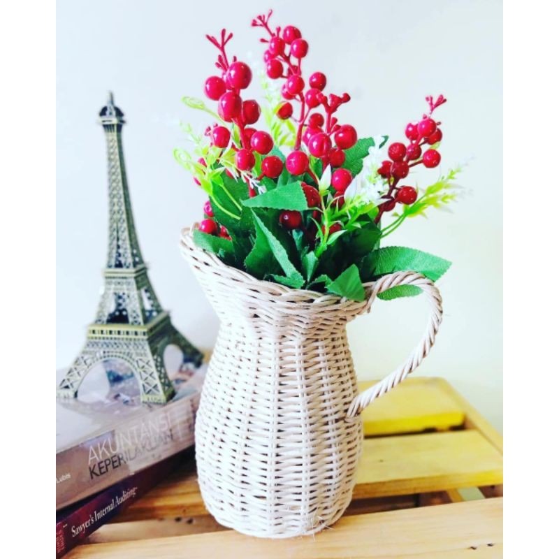 Jual Keranjang Rotan Murah Rak Bunga Rotan Aesthetic Vas Bunga Rotan ...