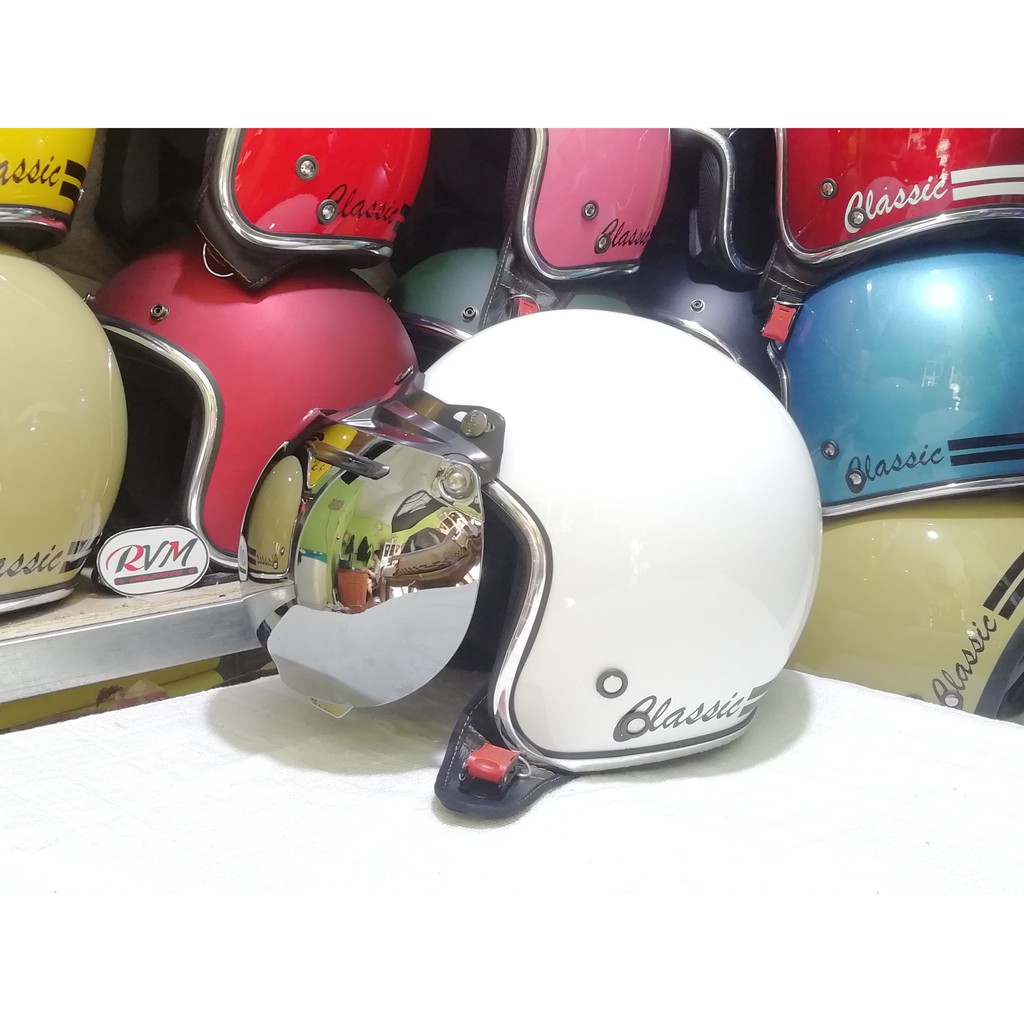 Jual HELM BOGO CLASSIC LIST CHROME PUTIH KACA CEMBUNG SILVER | Shopee ...