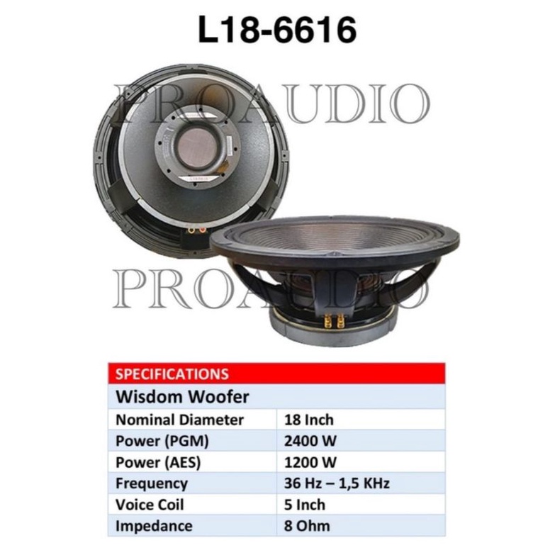 Jual Komponen Speaker Wisdom 18inch Woofer L18-6616 L18 6616 L186616 ...