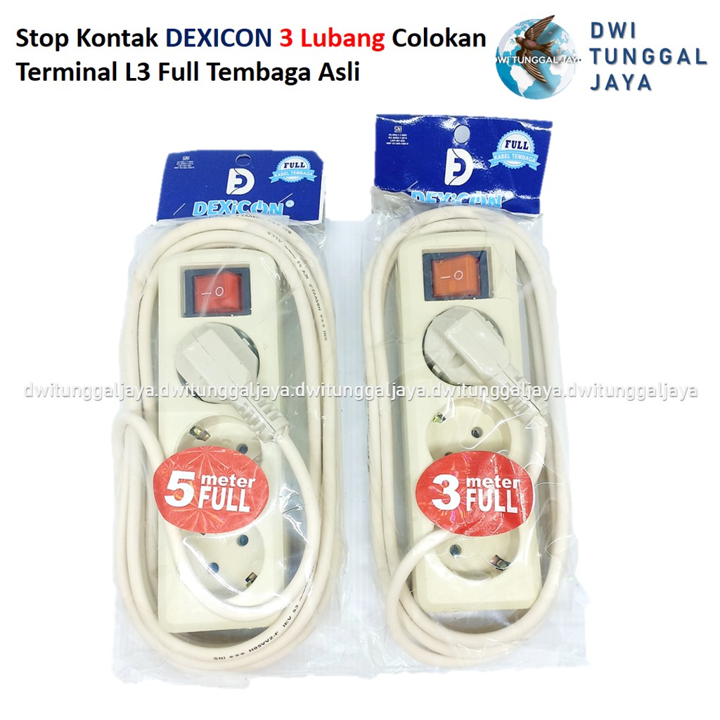 Jual Stop Kontak DEXICON 3 Lubang Colokan Terminal Arde L5 5 Meter 3 ...