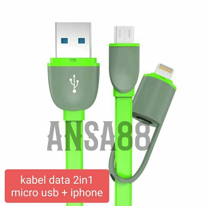 Jual kabel data 2in1 android iphone kabel casan micro usb iphone 2in1 ...