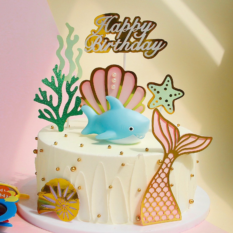 Jual ISI 8 TOPPER CAKE MERMAID / HIASAN KUE IKAN DUYUNG GLITTER / CAKE ...