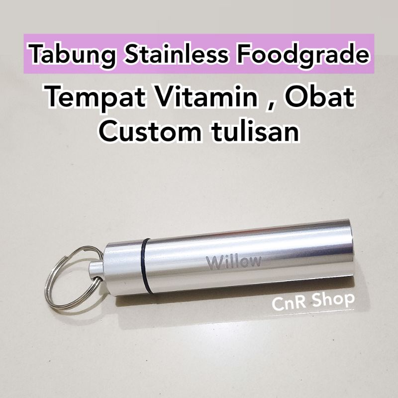 Jual tempat vitamin obat tabung Stainless tube custom tulisan gantungan ...