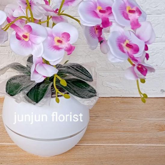 Jual Bunga anggrek plastik jumbo pot bola besar/bunga hiasan meja ...