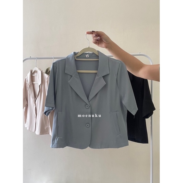 Jual Blazer Wanita Lengan Pendek Kerah Jas Kecil Gaya Korea OOTD ...