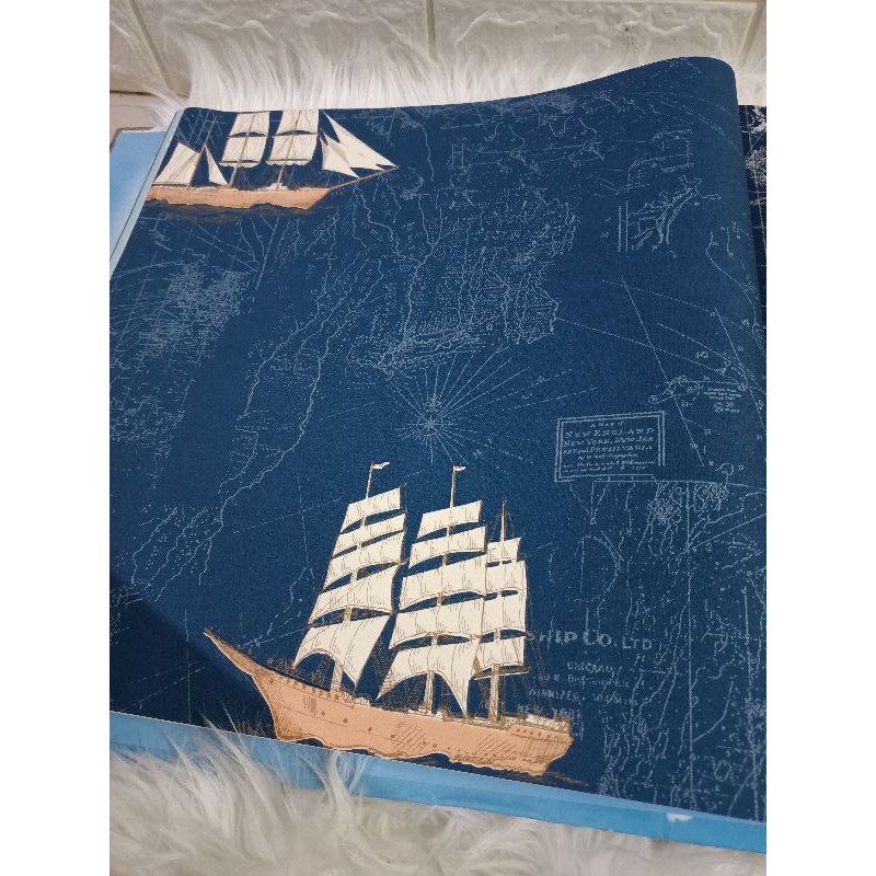 Jual wallpaper dinding motif kapal layar biru | Shopee Indonesia