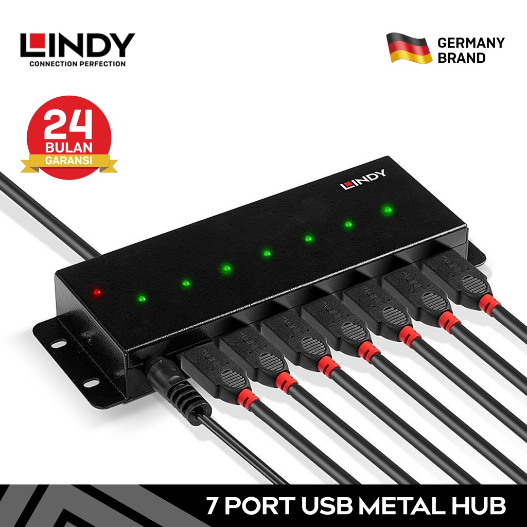 Jual LINDY 42794 7 Port Metal USB 2.0 Hub Multi-Country Power 480Mbps ...