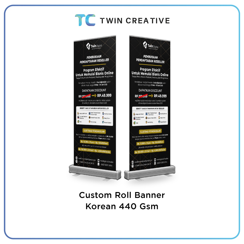 Jual Custom Roll Up Banner Standing Display - Flexy Korea 440gsm ...