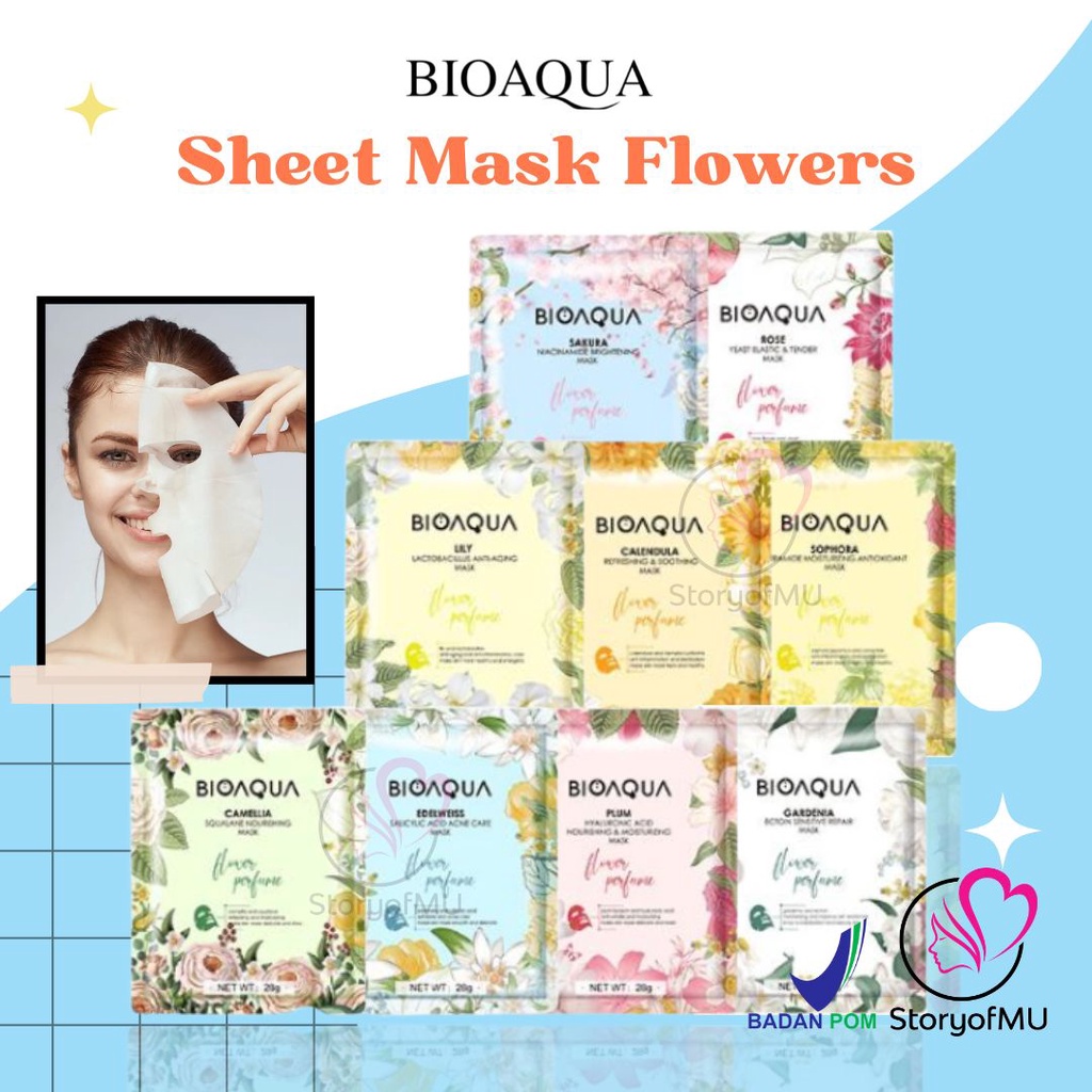 Jual [BPOM] BIOAQUA Sheet Mask Flowers 28gr - Masker Wajah Bio Aqua ...
