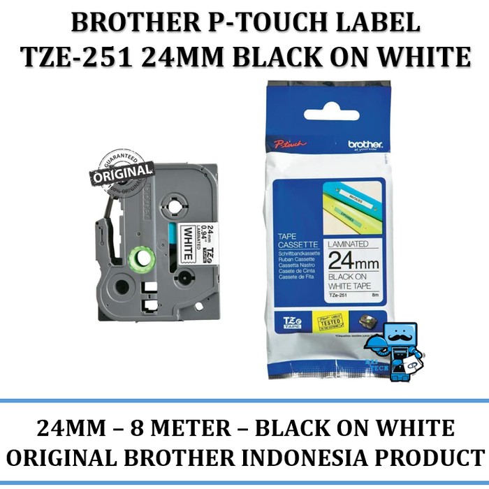 Jual Brother Label Tape TZE-251 24mm Black On White - Kami Master ...