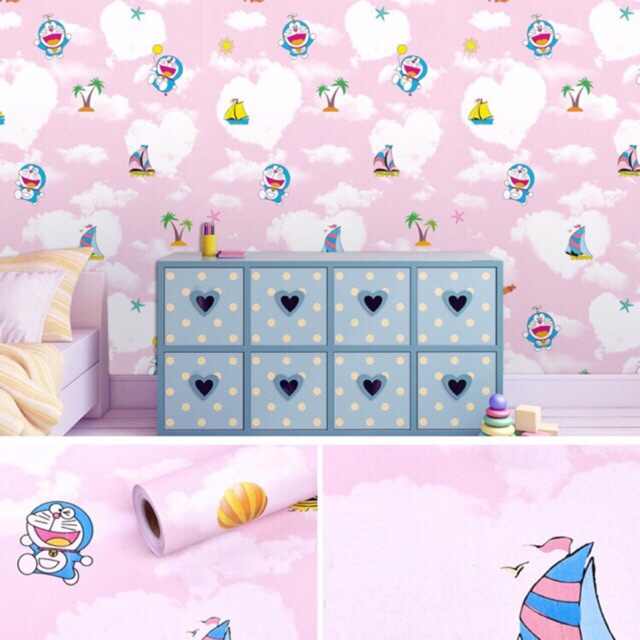Jual Motif Wallpaper Doraemon Pantai Pink Ukuran Panjang 10Meter x ...