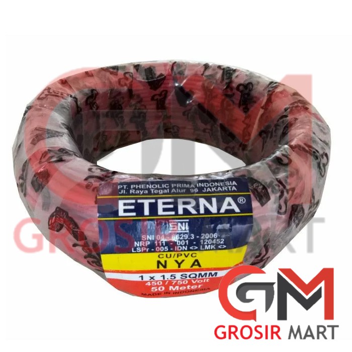 Jual Eterna Kabel NYA 1.5mm 50m Hitam Merah Biru Kuning Hijau (Kawat Tembaga Tunggal 1.5 mm 50 m ...