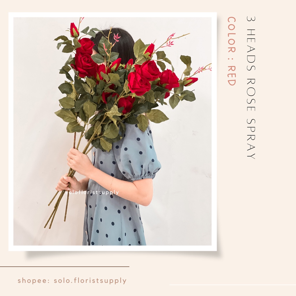 Jual 3 HEADS ROSE SPRAY SILK Bunga Mawar Rose Paris Kombinasi x11 ...