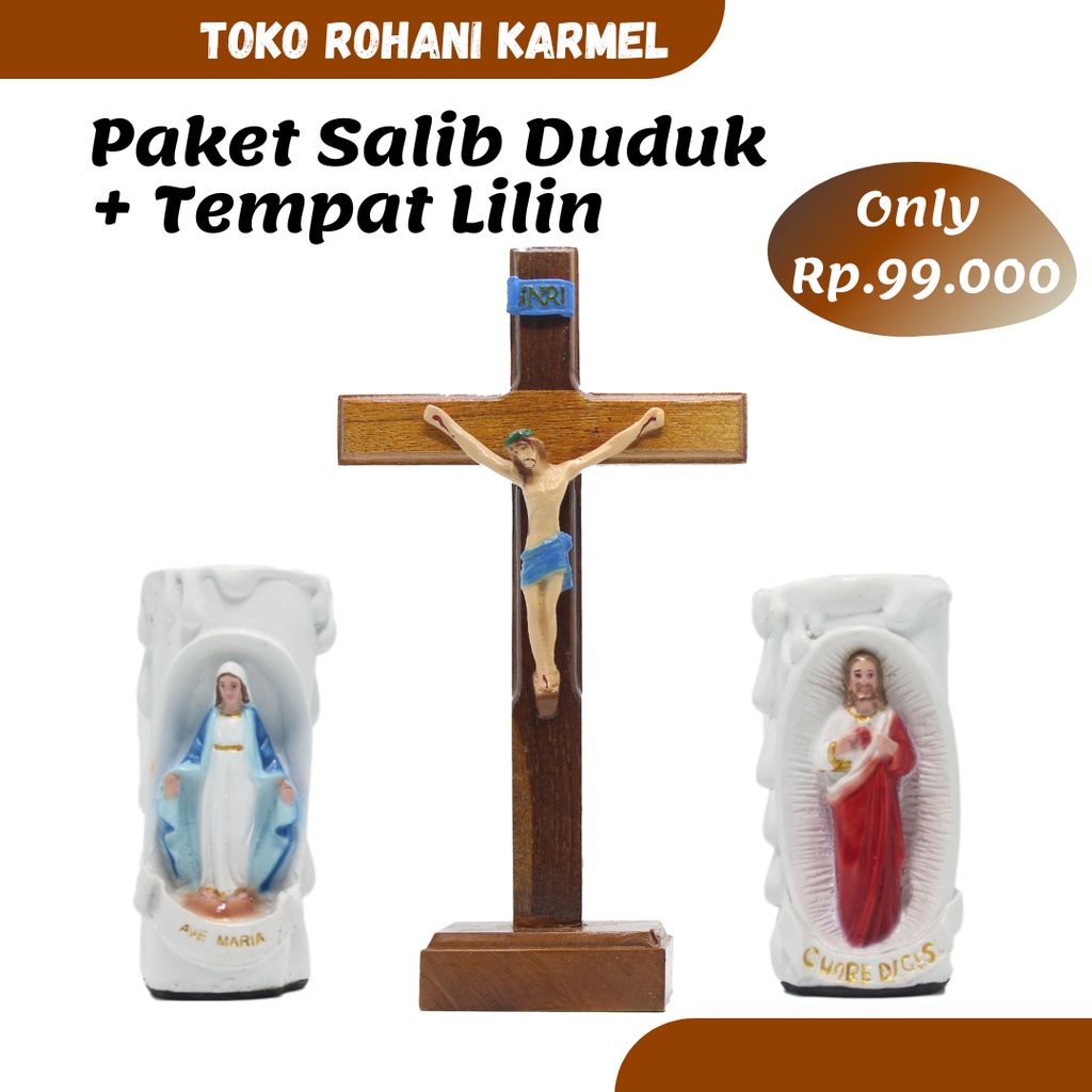 Jual PAKET SALIB DUDUK + TEMPAT LILIN / SALIB DUDUK KATOLIK / LILIN DOA ...