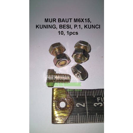 Jual MUR BAUT M6X15, KUNING, BESI, P.1, KUNCI 10, 1pcs | Shopee Indonesia
