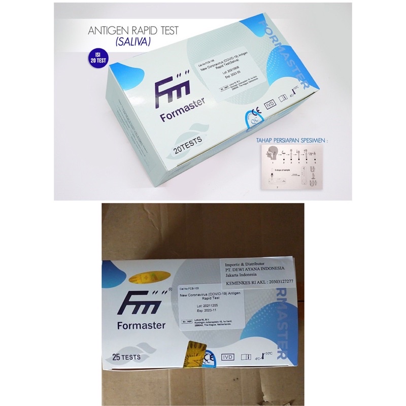 Jual FORMASTER SWAB ANTIGEN BOX ISI 25 & SALIVA AIR LIUR ISI 20set ...