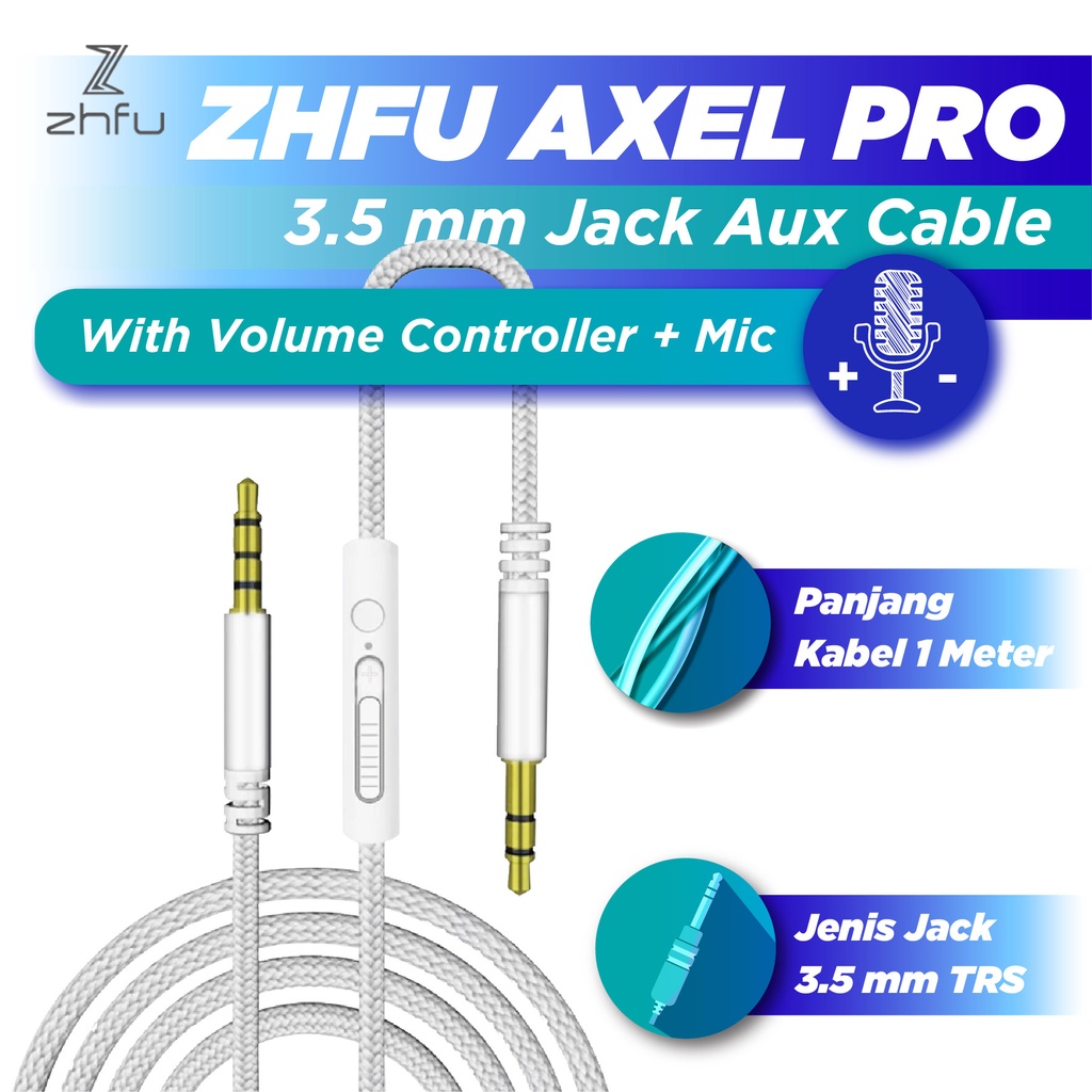 Jual Zhfu Axel Pro Aux Cable Kabel With Volume Controller Mic 3.5MM Jack | Shopee Indonesia