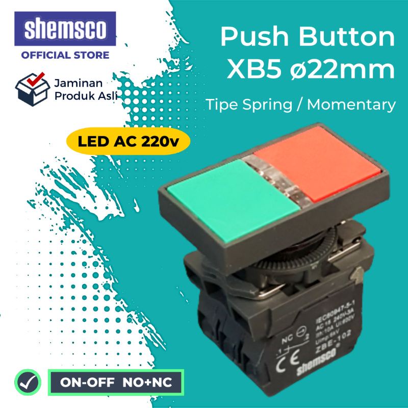 Jual 22mm LED 220v Push Button ON-OFF Tombol Push Spring Shemsco KW ...