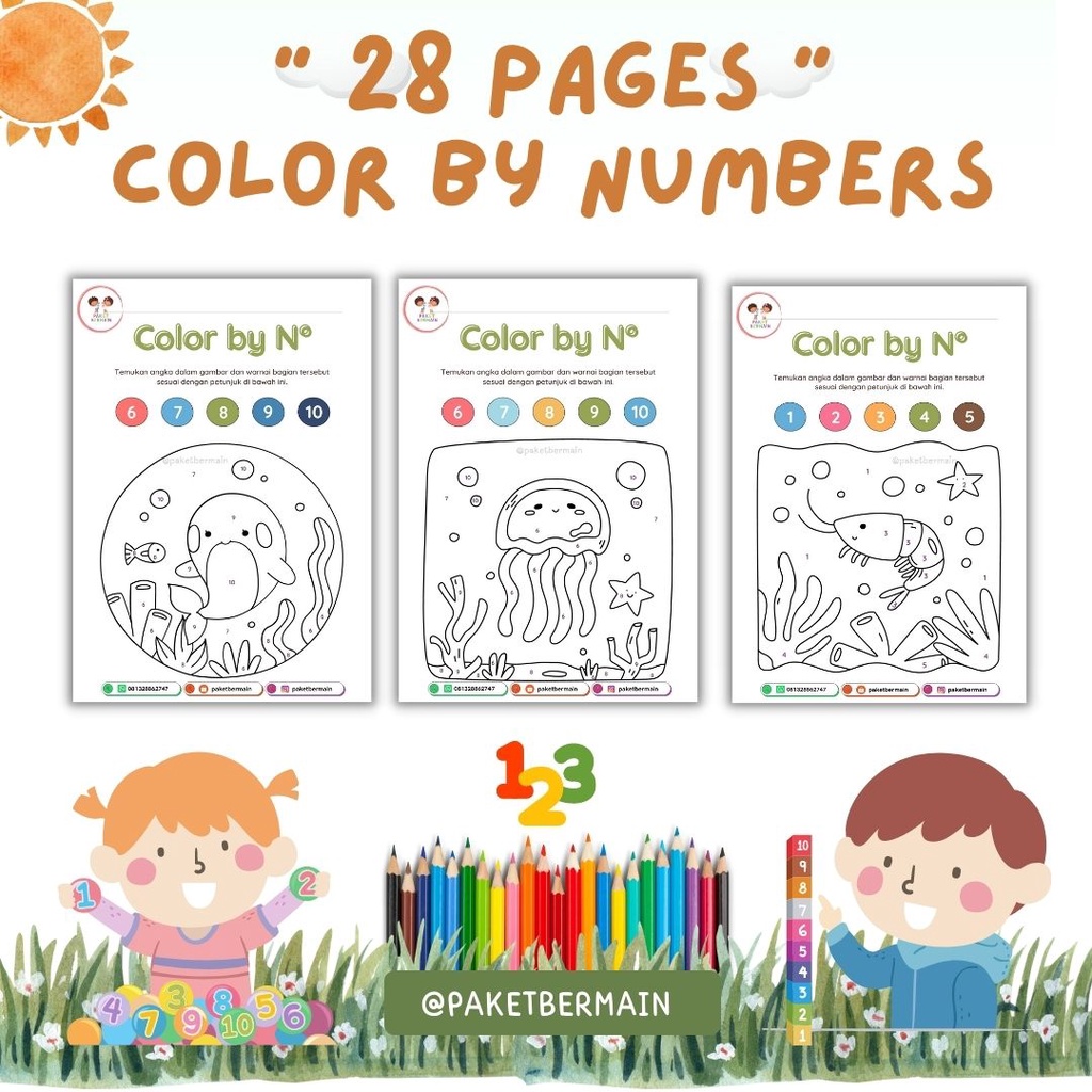 Jual PDF 28 Halaman Printable Color by Numbers - Mewarnai Sesuai Angka ...