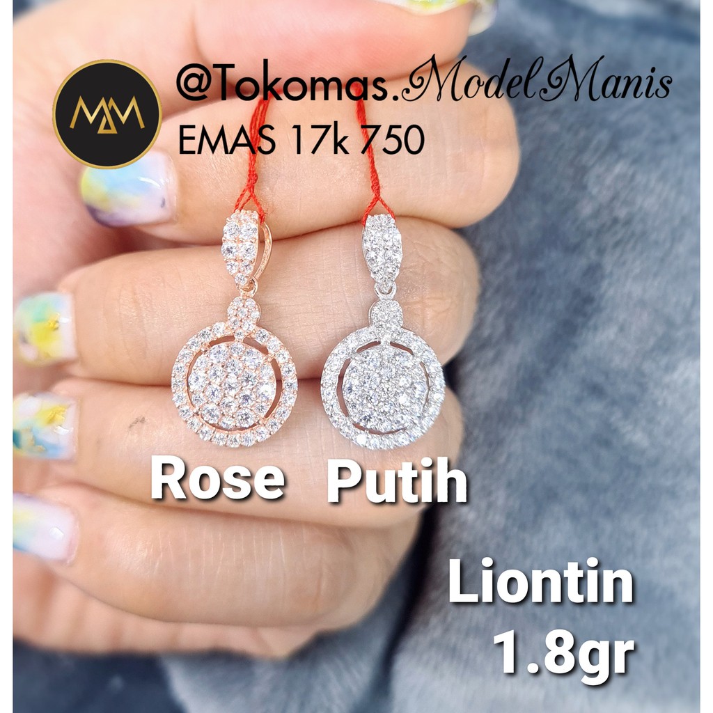 Jual Liontin diamond looks bulat mewah emas putih dan rosegold 750 ...