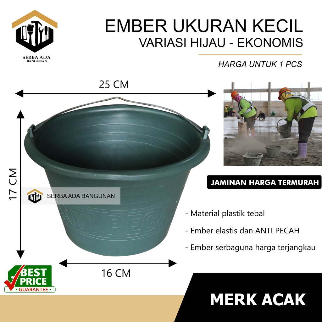 Jual EMBER COR HIJAU TUA KECIL PLASTIK LENTUR PECAH/TIMBA SEMEN TUKANG ...