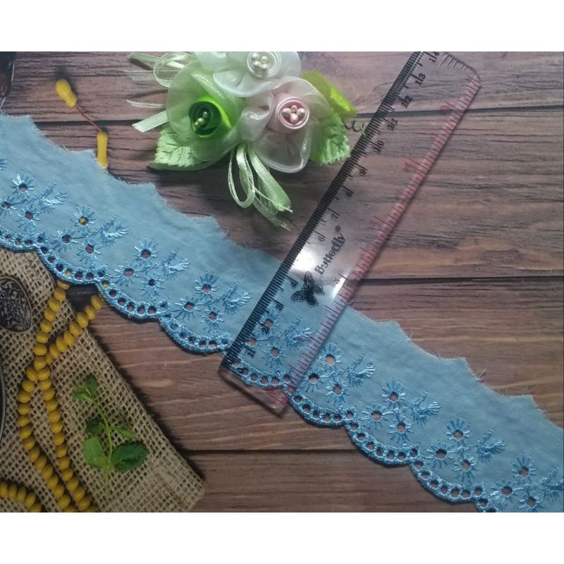 Jual PER METER RENDA KATUN WARNA BIRU TELOR ASIN LEBAR 4CM | Shopee ...