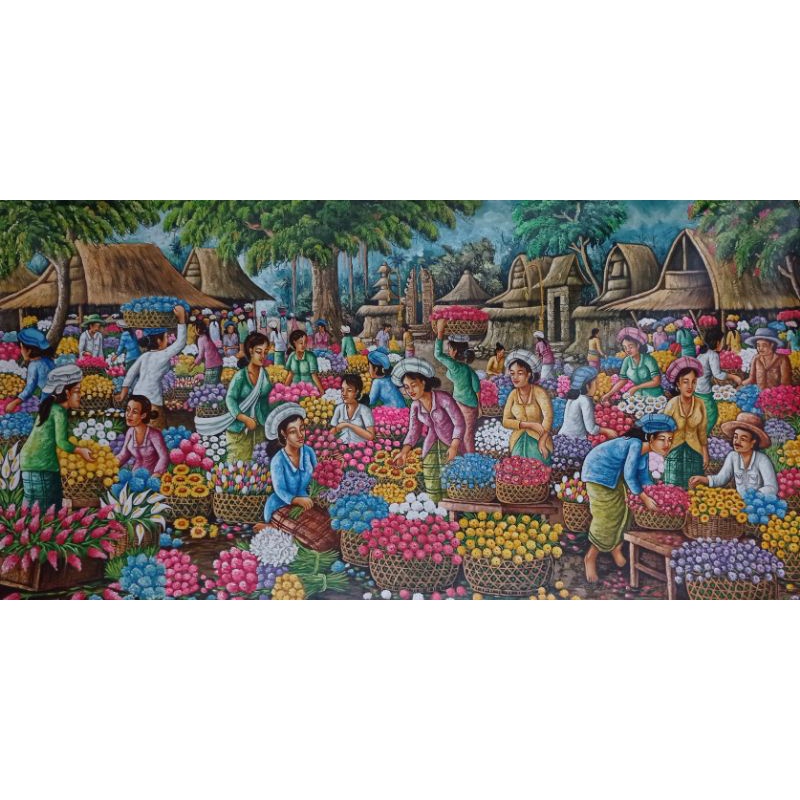 Jual Lukisan pasar bunga | Lukisan tradisi | Lukisan bagus | Lukisan ...