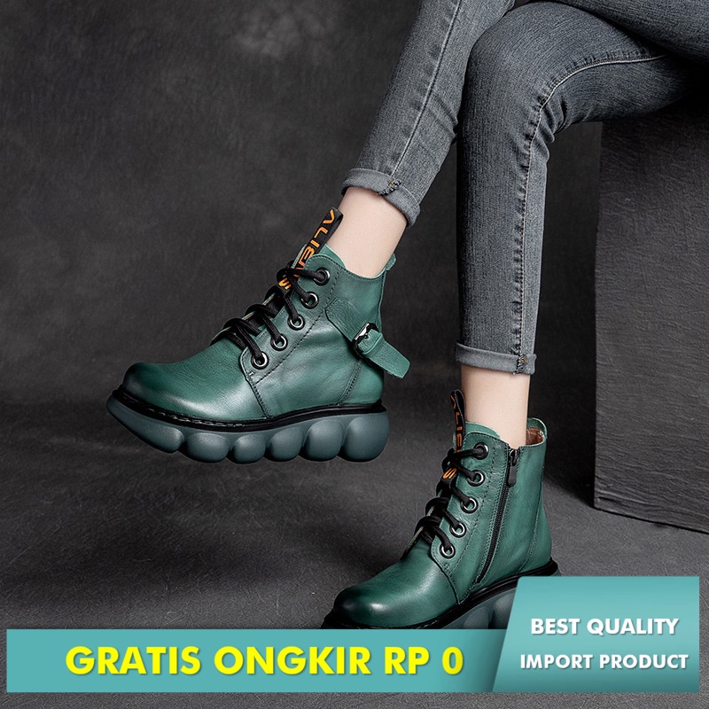 Jual Sepatu Boot Wanita Shanghai Jiechu Libur Martin Dekorasi Sabuk Tunggal Lapisan Sapi Tebal ...