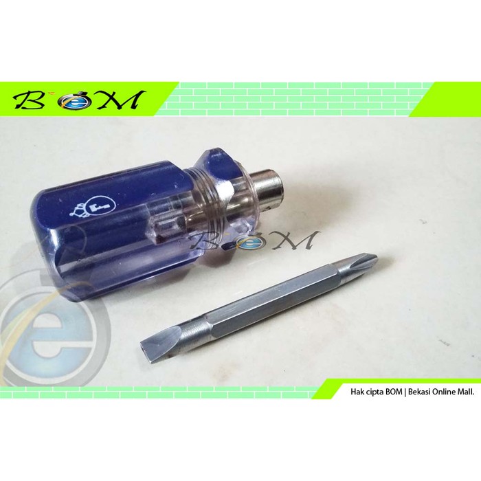 Jual screwdriver Obeng pendek kecil Bolak Balik gagang karet plus minus ...