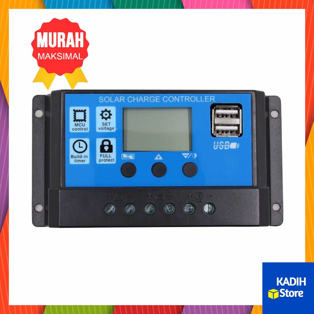 Jual Solar Charge Controller LCD LED Display Solar PWM 12V/24V 10A USB SCC Panel Surya Charger ...