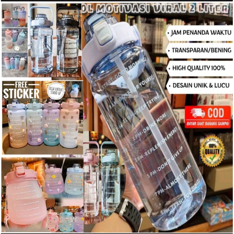 Jual 2 LITER || botol minum air jumbo 2L pastel olahraga tumbler ...