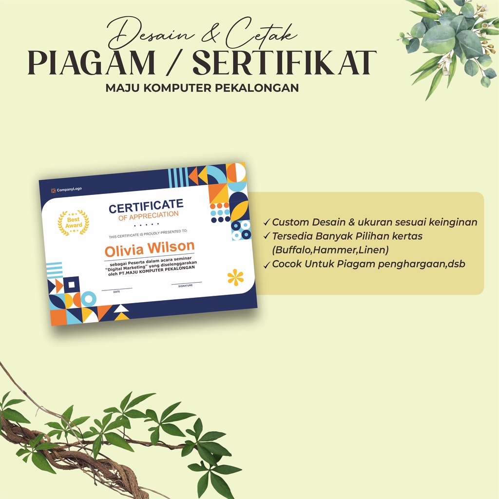 Jual CETAK DESAIN SERTIFIKAT PIAGAM | Shopee Indonesia